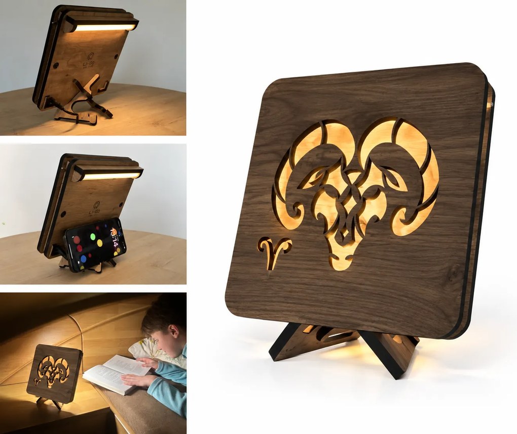 Li-Go Znamení "Beran" lampa 19x19 cm provedení povrchu: ořech
