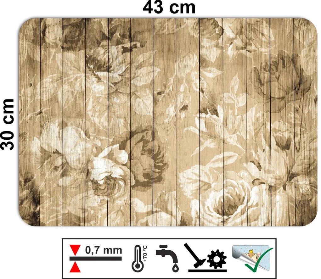 PokojovaDekorace.cz, Prostírání - 504, Kytky na dřevě, 43x30cm