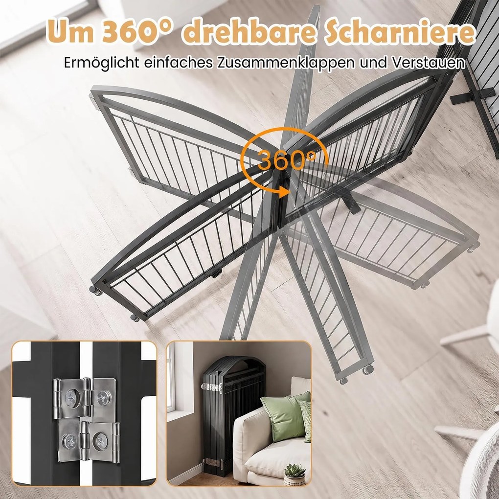 Costway Volně stojící vrátka pro psy s dveřmi a 360° otočnými panty 8 panely