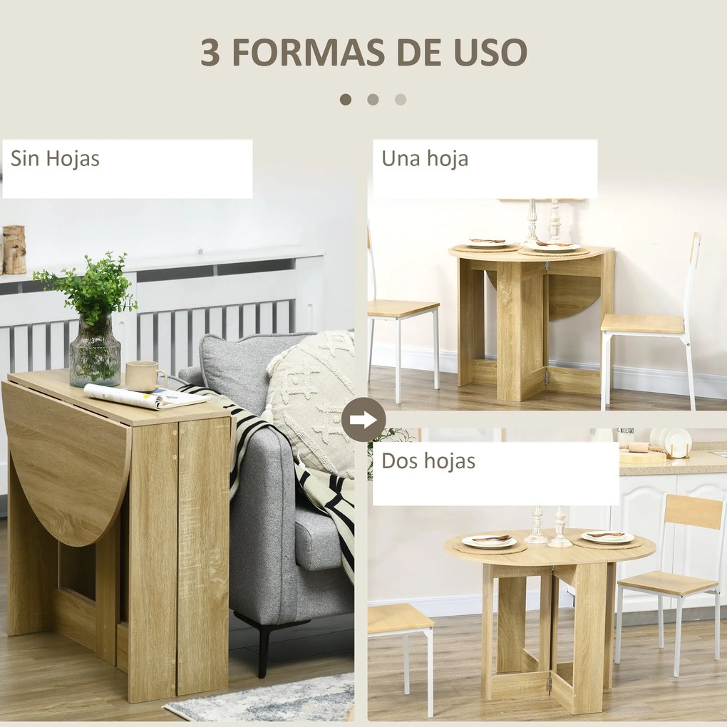 HOMCOM Skládací Jídelní Stůl Kuchyňský Stůl se 2 Sklopnými Křídly Skládací Stůl pro 2-4 Osoby 104x76x73,7 cm Dub