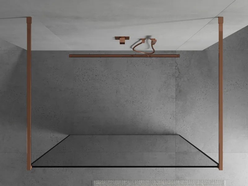 Mexen Kioto, průchozí sprchová zástěna 120 x 200 cm, 8mm sklo čiré/černý vzor, 2x růžové zlato stabilizační rozpěra, 800-120-002-60-70