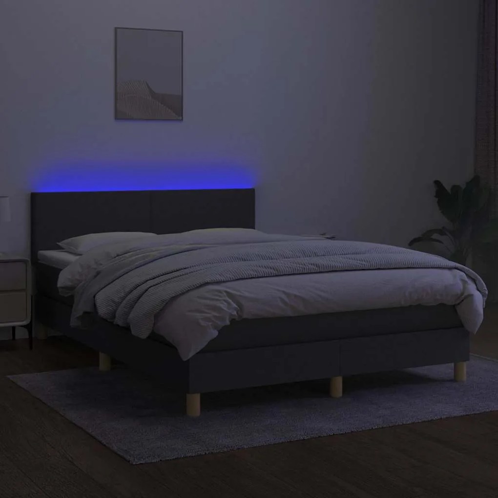 Box spring postel s matrací a LED tmavě šedá 140x190 cm textil 3133550
