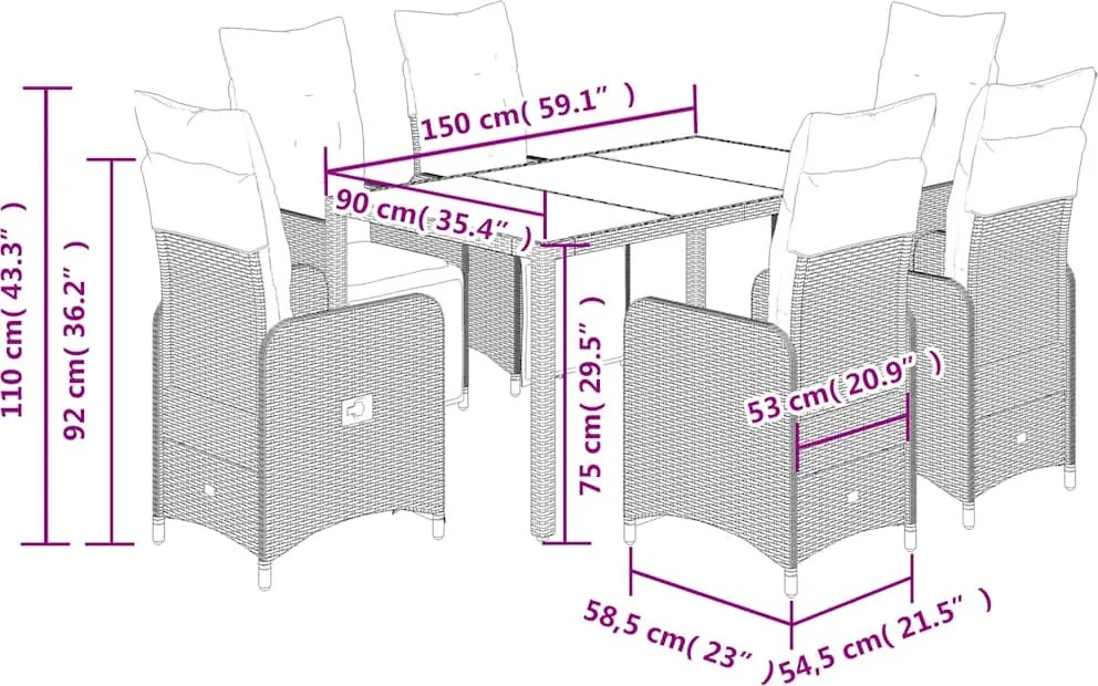 7dílný zahradní bistro set s poduškami hnědý polyratan 3277190