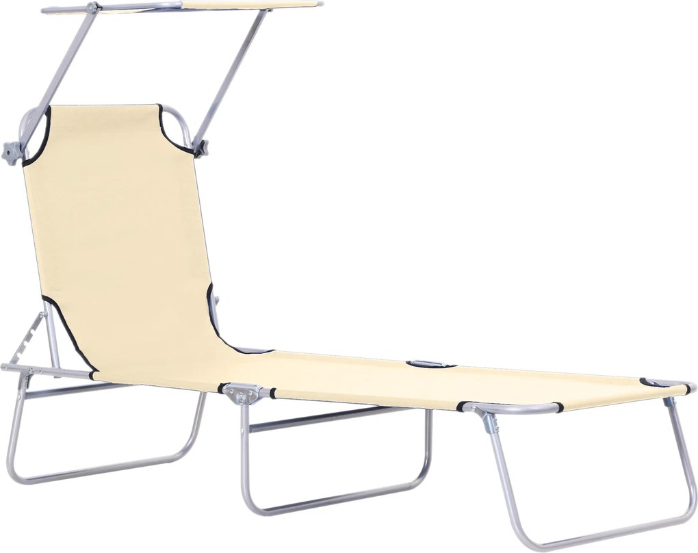 Skládací lehátko Outsunny pro venkovní zahradu s odnímatelnou a nastavitelnou stříškou, nastavitelné ve 4 úrovních pro terasu, bazén a patio 187x58x36