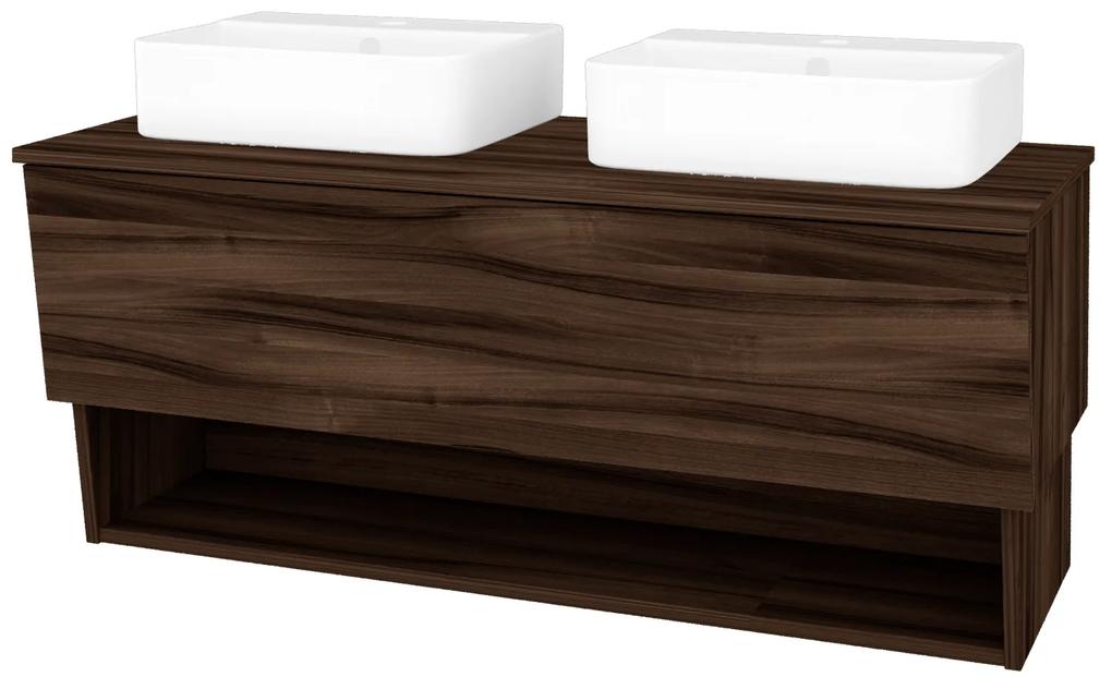 Dřevojas Koupelnová skříň INVENCE SZZO 125 (2 umyvadla Joy 3) Varianta: L01 Bílá vysoký lesk / D16 Beton tmavý