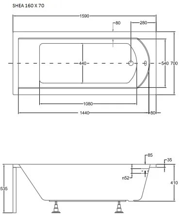 NIKIDO - B Akrylátová vana SHEA 140x70, 150x70, 160x70, 170x70 Velikost: 170x70