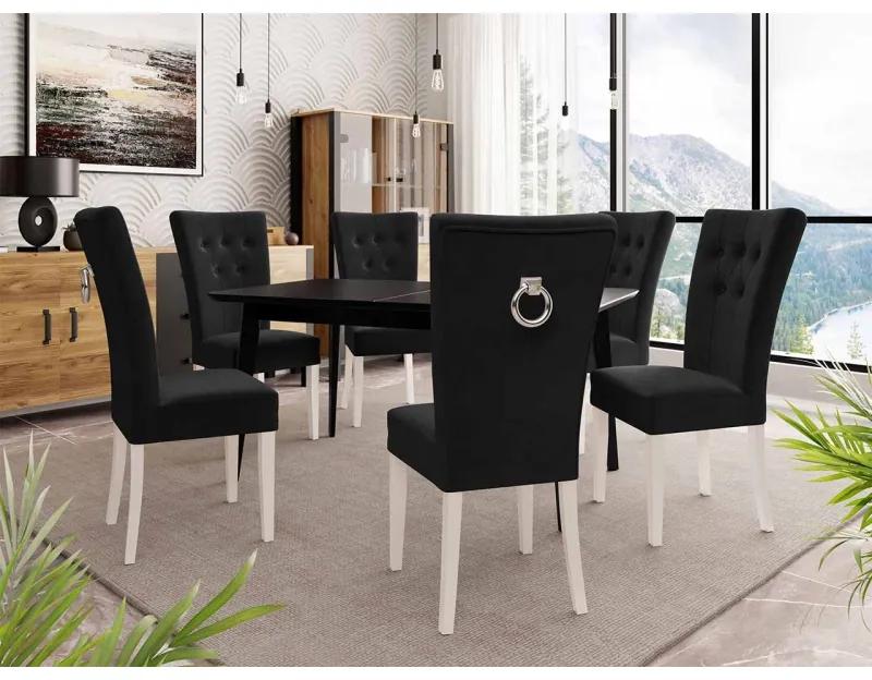 Rozkládací stůl 140x80 se 6 židlemi ST67, barva: černá, barva: bílá, Klepadlo: černé, Potah: Magic Velvet 2217
