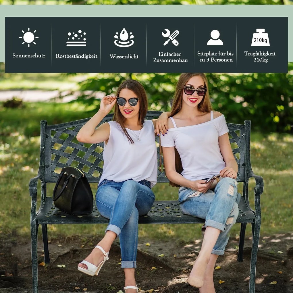 Costway Zahradní lavice hliníková s područkami antická – 103 × 55 × 82 cm