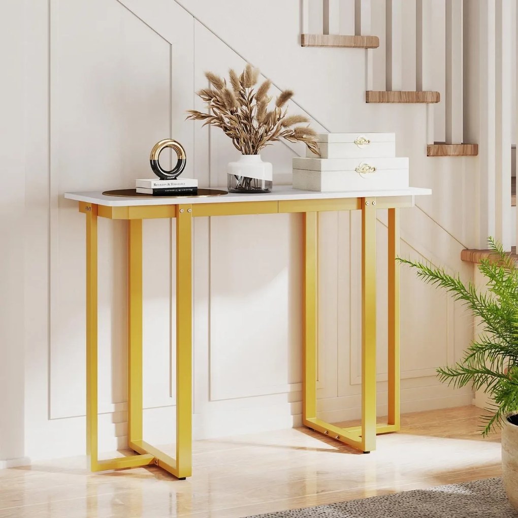 Costway Konzolový stůl úzký moderní s mramorovým vzhledem – 107 × 40 × 79,5 cm