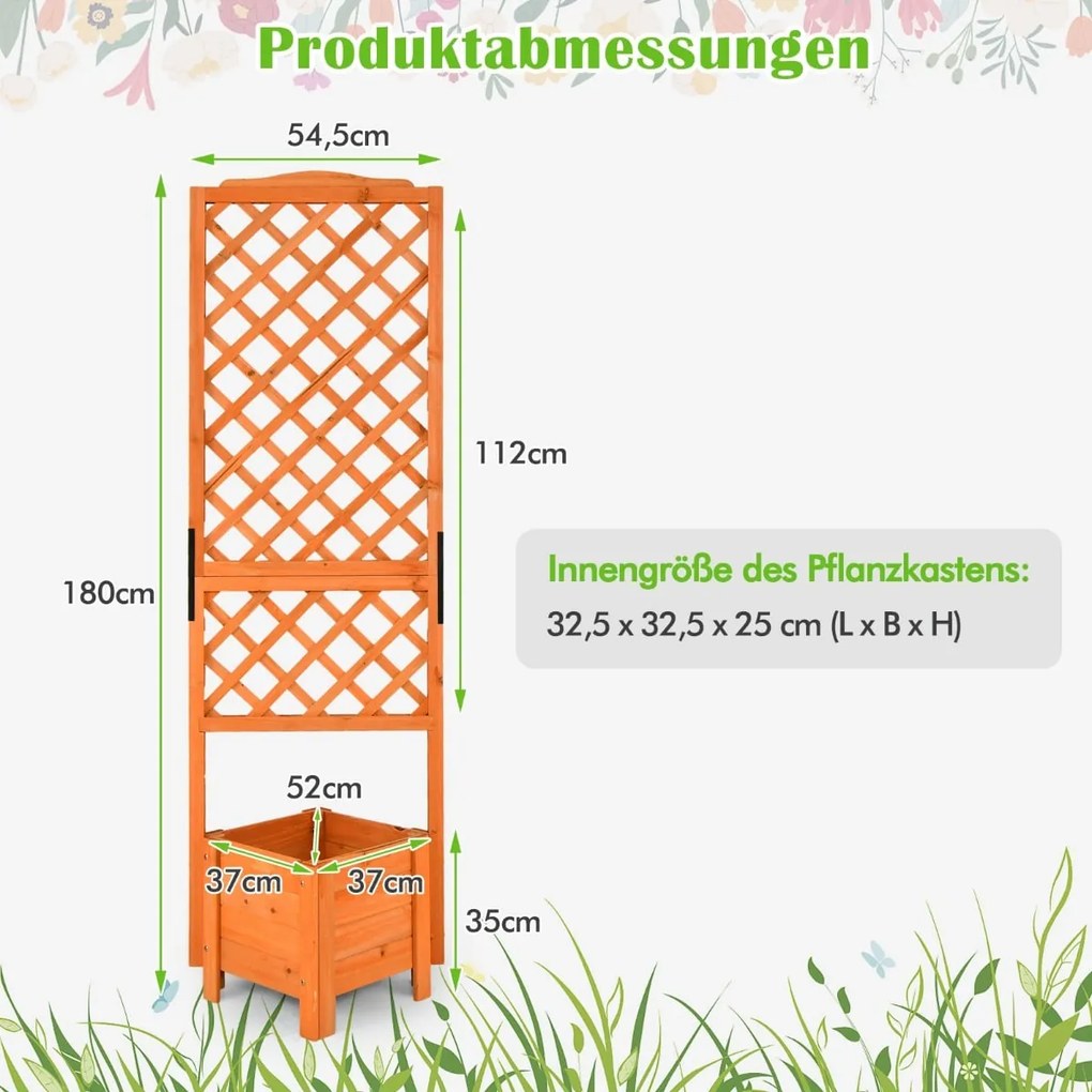 Costway Květináč 180 cm vysoký zahradní záhon s oranžovou mříží, pomerančový