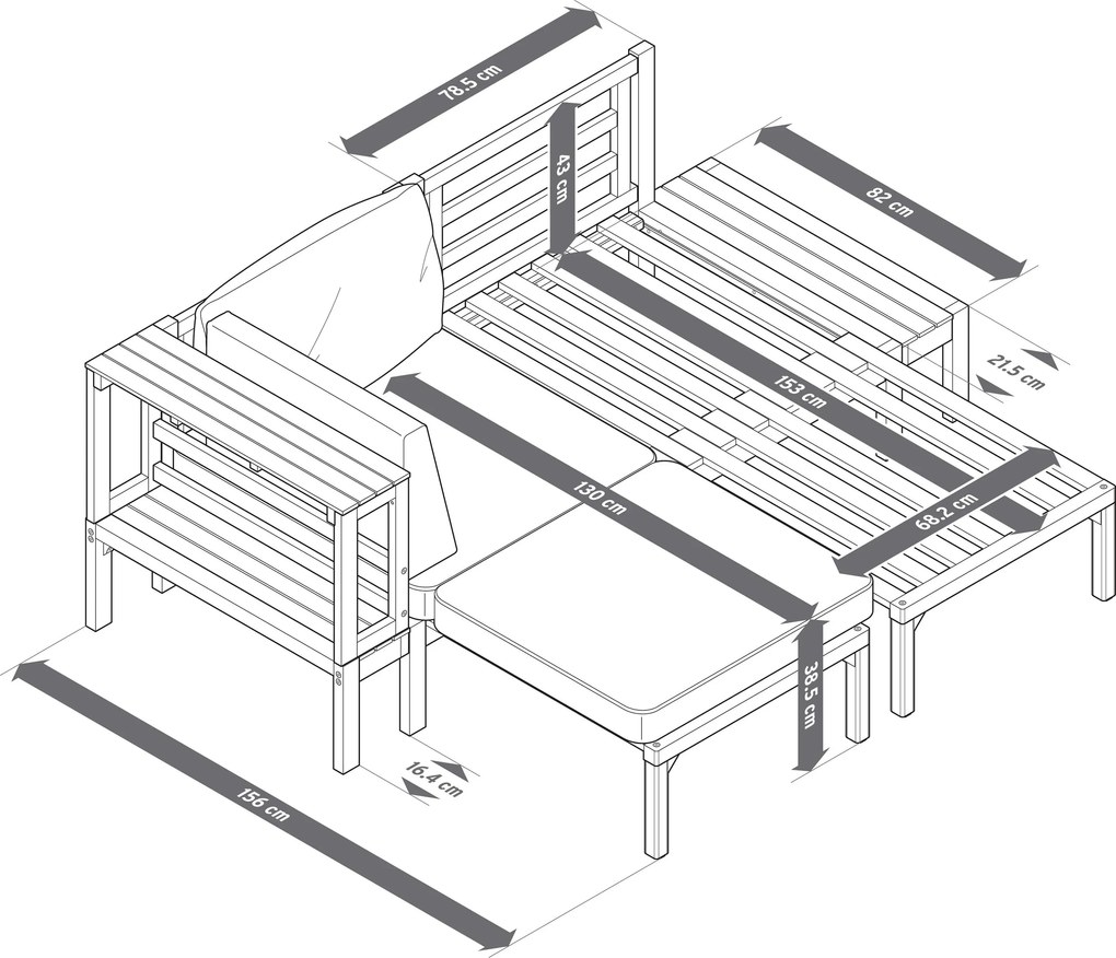 Tchibo - Zahradní pohovka se samostatně výsuvnými podnožkami - barva: šedá