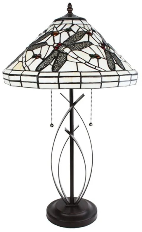 Stolní lampa Tiffany White Dragonfly – 41x69 cm