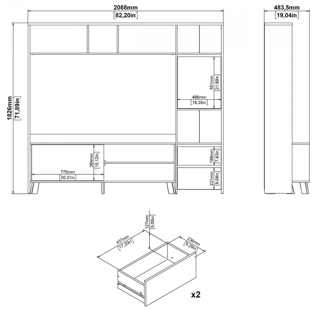 Tvilum TV stěna Nerea 320 jackson hickory/bílý lesk