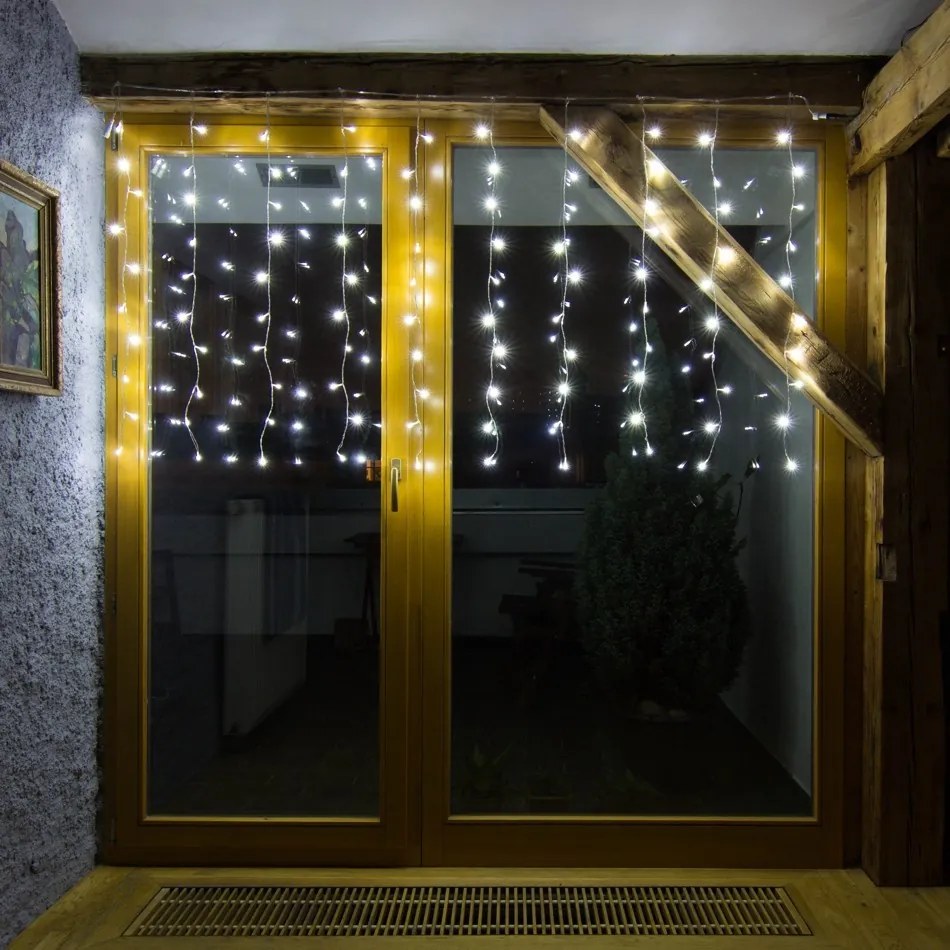 Hobby Line LED světelný závěs do okna, 200 × 100 cm, ledově bílá, 100 diod, čirý kabel, IP20 do interiéru, prodlužovací