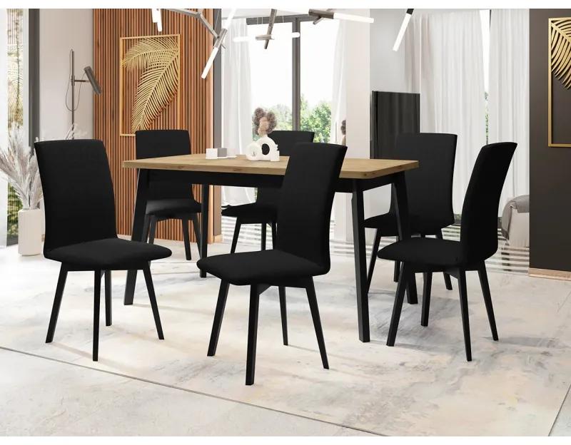 Jídelní jídelní stůl se 6 židlemi AL24, Barva dřeva: bílá-L, Potah: Soro 28, Barvy nožiček: černá