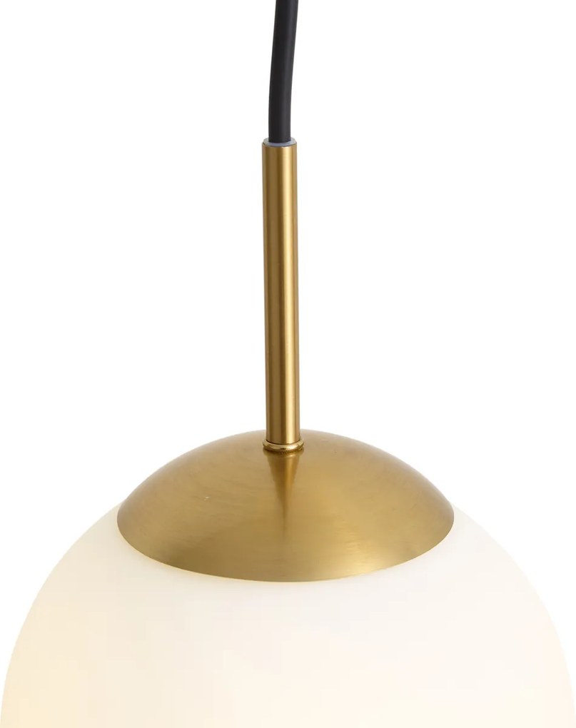 Závěsné svítidlo Art Deco zlaté s opálovým sklem IP44 - Flore