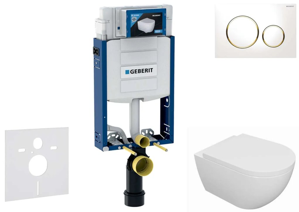 Geberit Kombifix - Set předstěnové instalace, klozetu Oudee a sedátka softclose, tlačítko Sigma20, bílá/pozlacená SANI15CA3119