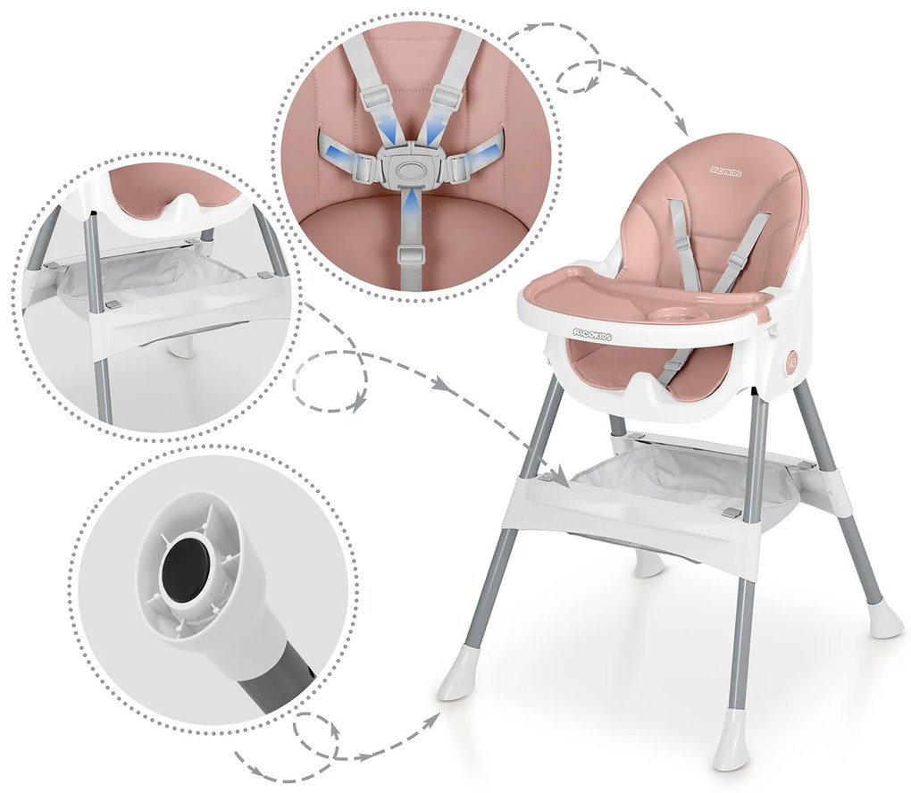 Růžová rostoucí židle na krmení Ricokids Mani pro děti