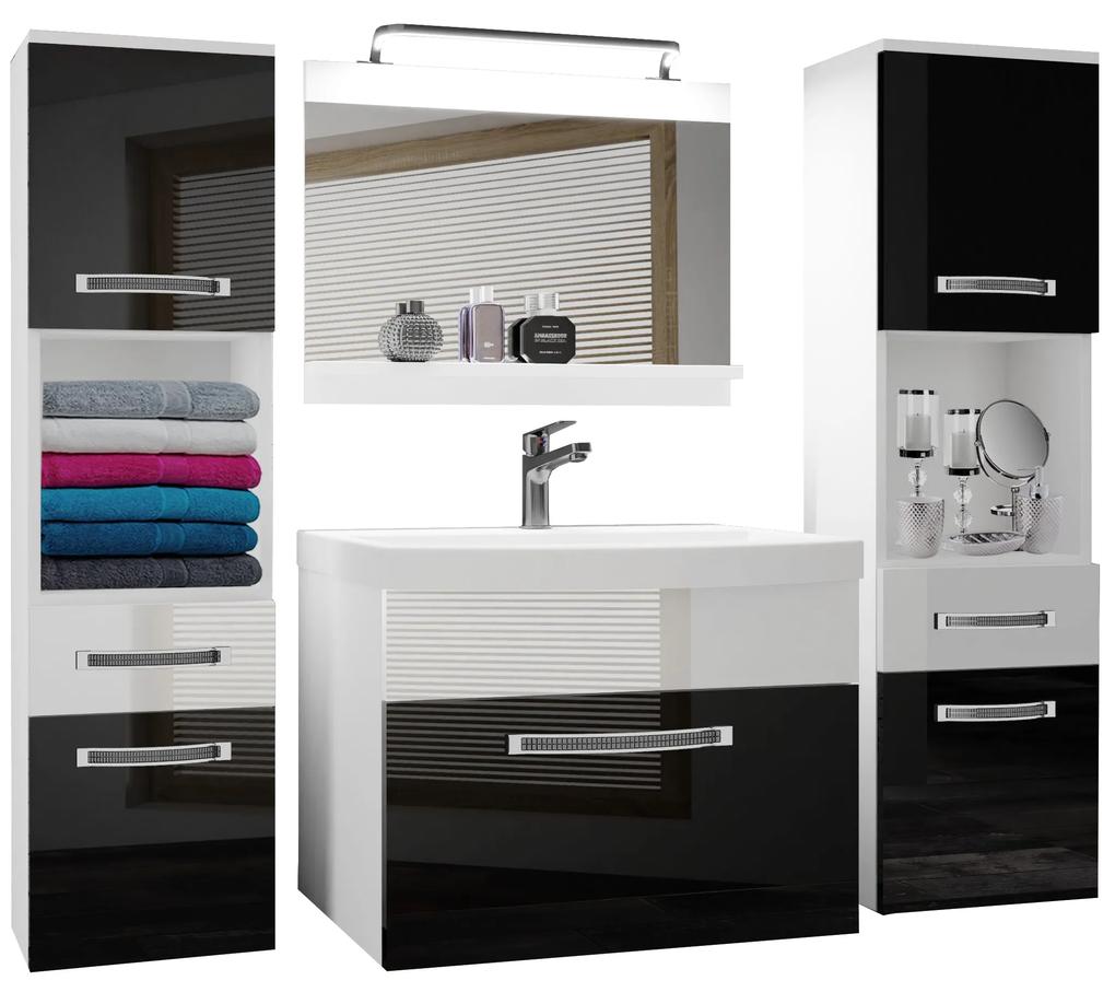 Koupelnový nábytek Belini Premium Full Version černý lesk / bílý lesk
+ umyvadlo + zrcadlo + LED osvětlení Glamour 105