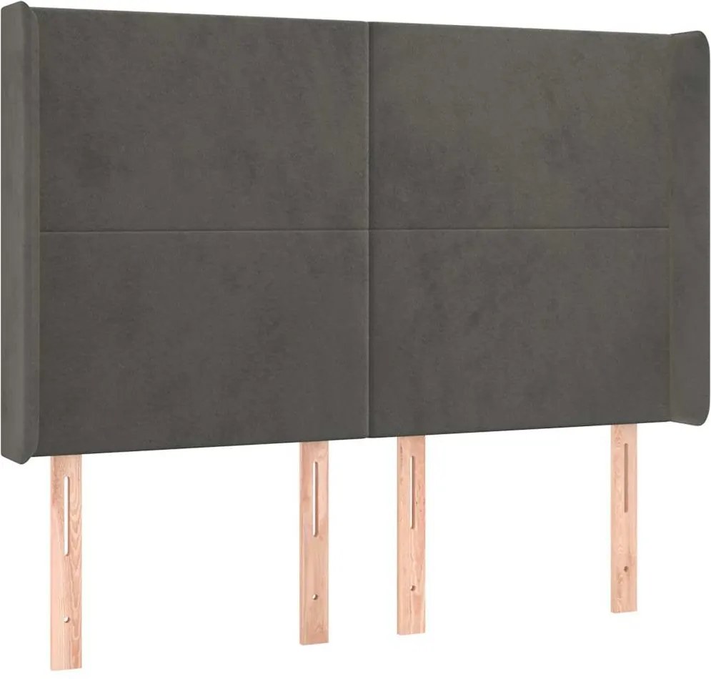 Čelo postele s LED tmavě šedé 147 x 16 x 118/128 cm samet 3123817