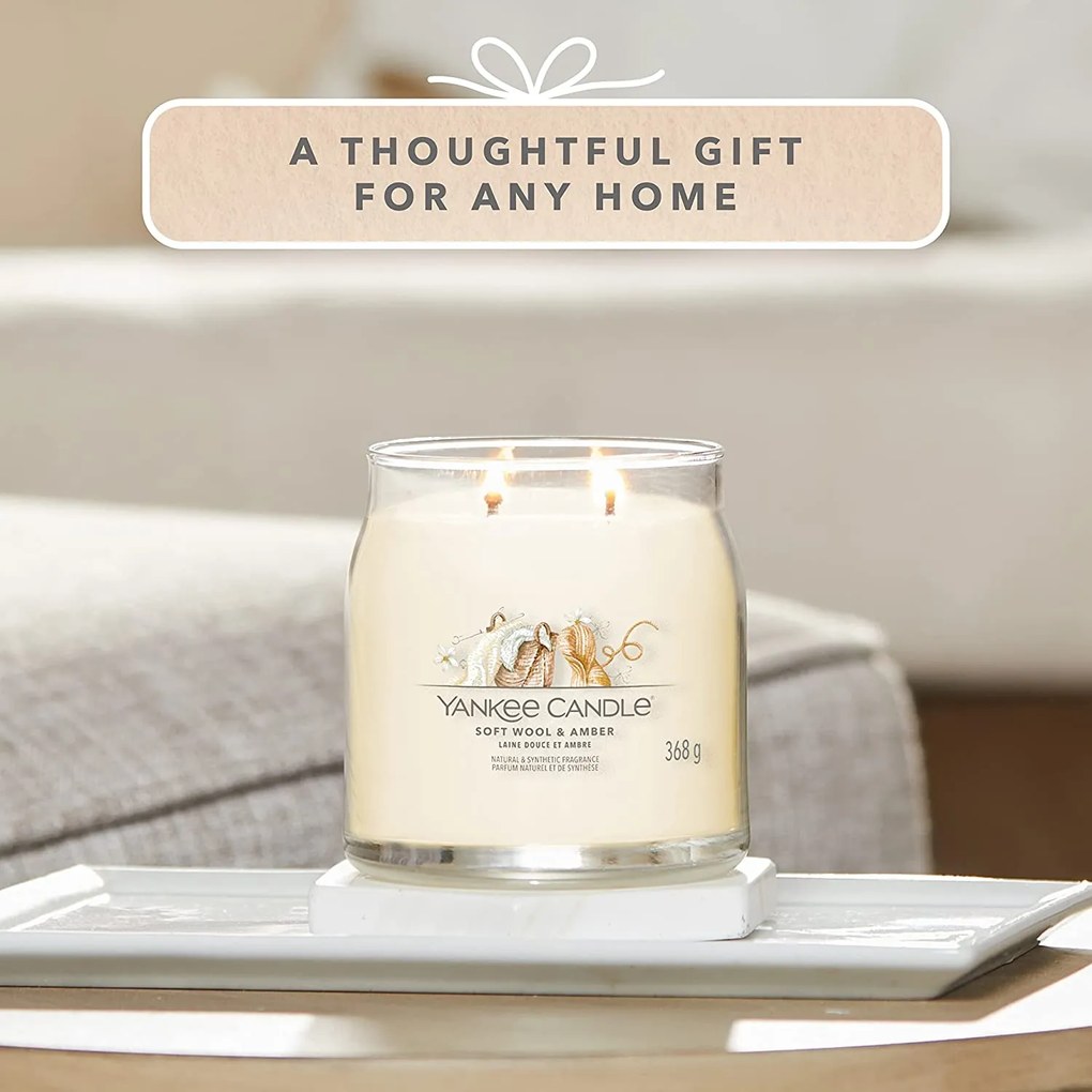 Yankee Candle vonná svíčka Signature ve skle střední Soft Wool & Amber 368g