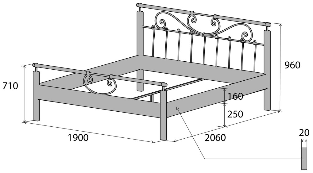 Nábytek ATIKA s.r.o. Kovová postel VERDE Povrchová úprava: stříbrná RAL 9006, Rozměr: 100 x 200 cm