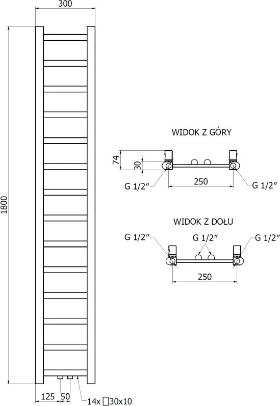 Mexen Bolt, topné těleso 1800 x 300 mm, 351 W, spodní a středové, bílá, W126-1800-300-00-20