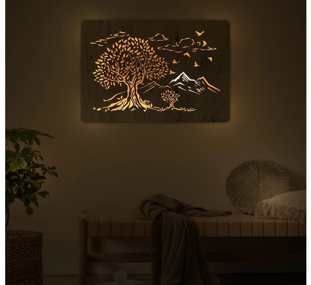 Li-Go "Dva duby" světelný obraz s baterií 90x62cm varianta ovládání: manuál/pohybové čidlo, provedení povrchu: černá s patinou