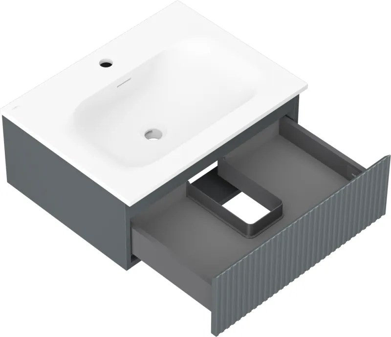 Mexen Rivel, koupelnová skříňka 60 cm s umyvadlem Vela, 1 zásuvka, drážkovaná, grafitová matná/bílá matná, 91A20-06023-1-BF66-W23M01
