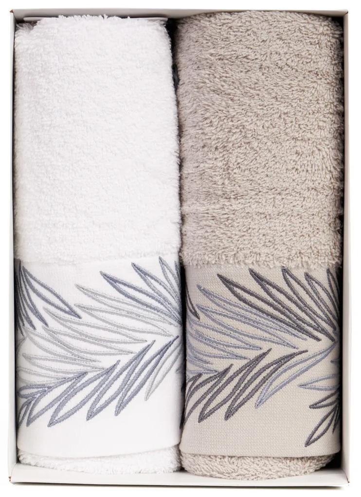 Tegatex Dárkový set 2 ručníků – lístky bílá šedá