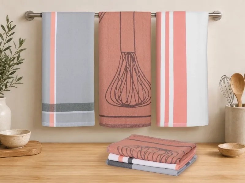Bellatex Kuchyňské utěrky sada 3 kusů 50x70 cm Geometrie Oranžová,Šedá