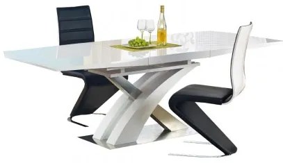 Jídelní stůl Sandor rozkládací 160-220x90 cm (bílý lak/stříbrná)