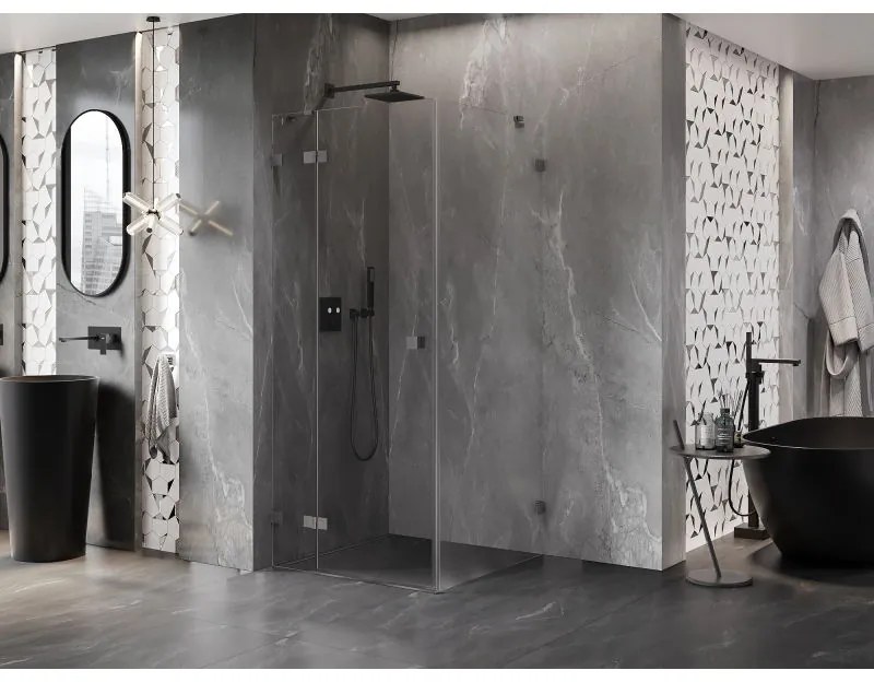 Mexen Lunar, výklopný sprchový kout levý 70 x 70 cm, 8mm čiré sklo, profil grafit broušený, 834-070-070-66-00-L