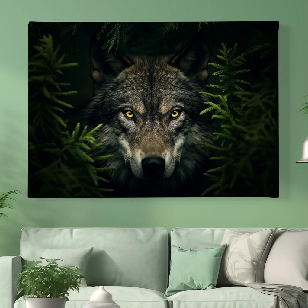 Obraz na plátně - Vlk skrytý mezi větvemi FeelHappy.cz Velikost obrazu: 180 x 120 cm