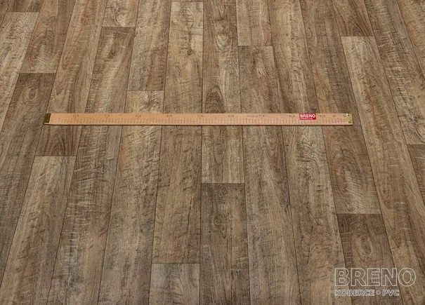 Breno PVC TRENTO Stock Oak 666M – tmavě hnědé dřevo, šíře 200 cm