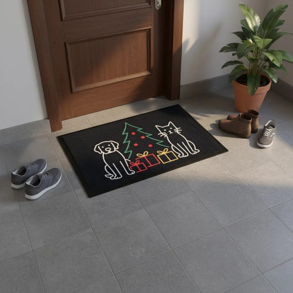 Mercury Flooring, Rohožka Vánoce u Pejska a kočičky 40x60 cm, 40x60, černá