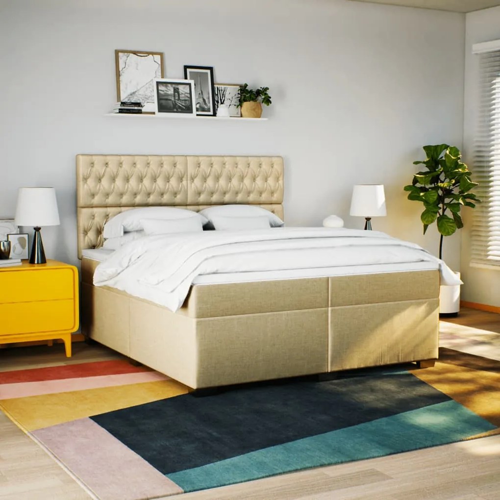 Box spring postel s matrací krémová 200x200 cm textil 3290607