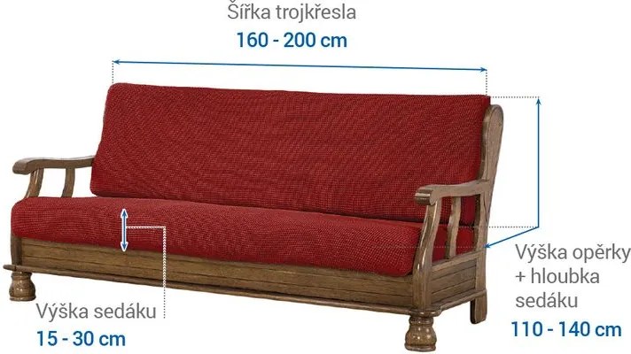 Super strečové potahy NIAGARA cihlová trojkřeslo s dřevěnými rukojeťmi (š. 160 - 200 cm)