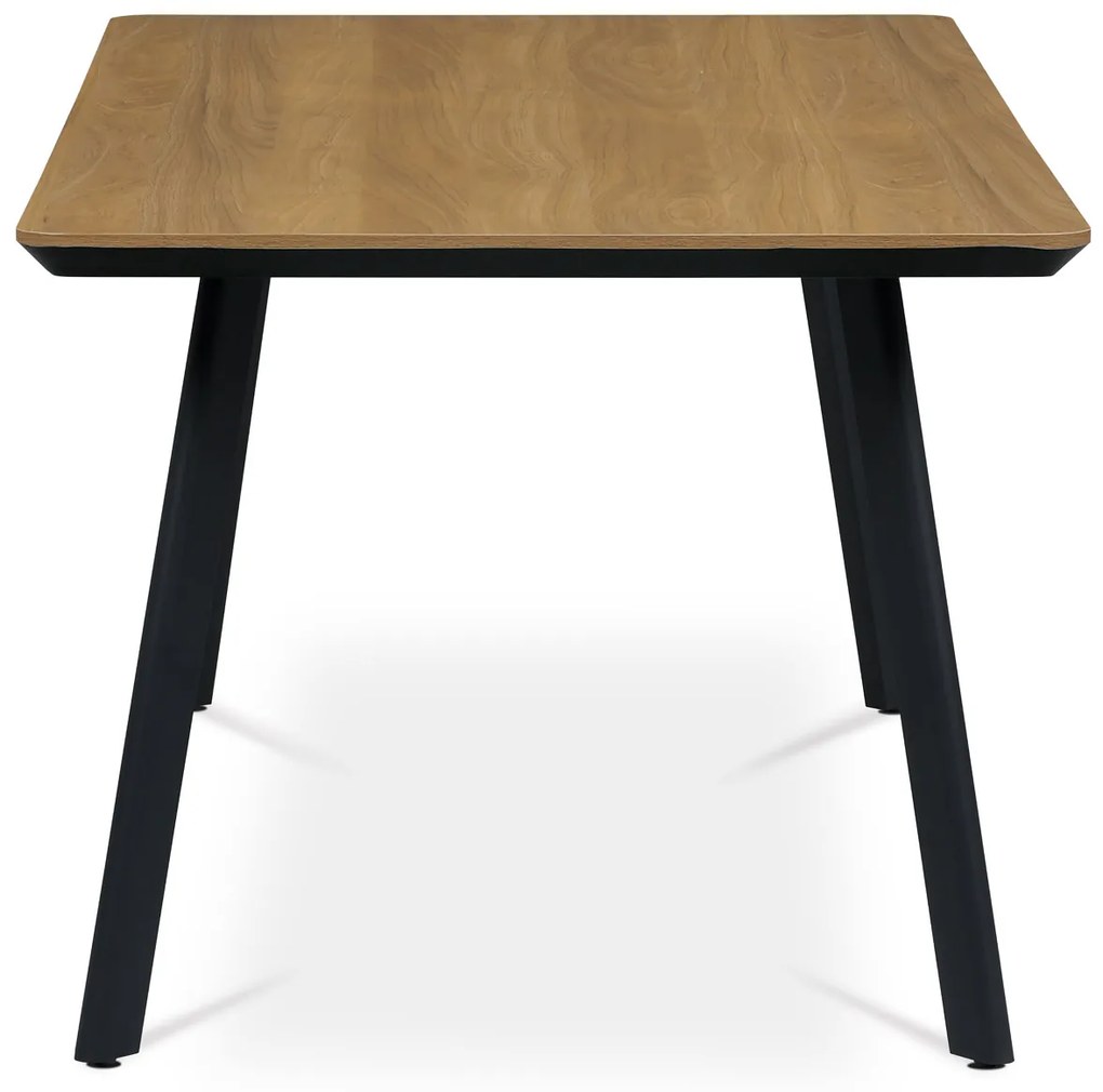 AUTRONIC Jídelní stůl, 180x90x76 cm, MDF deska s dýhou odstín dub, kovové nohy, černý lak