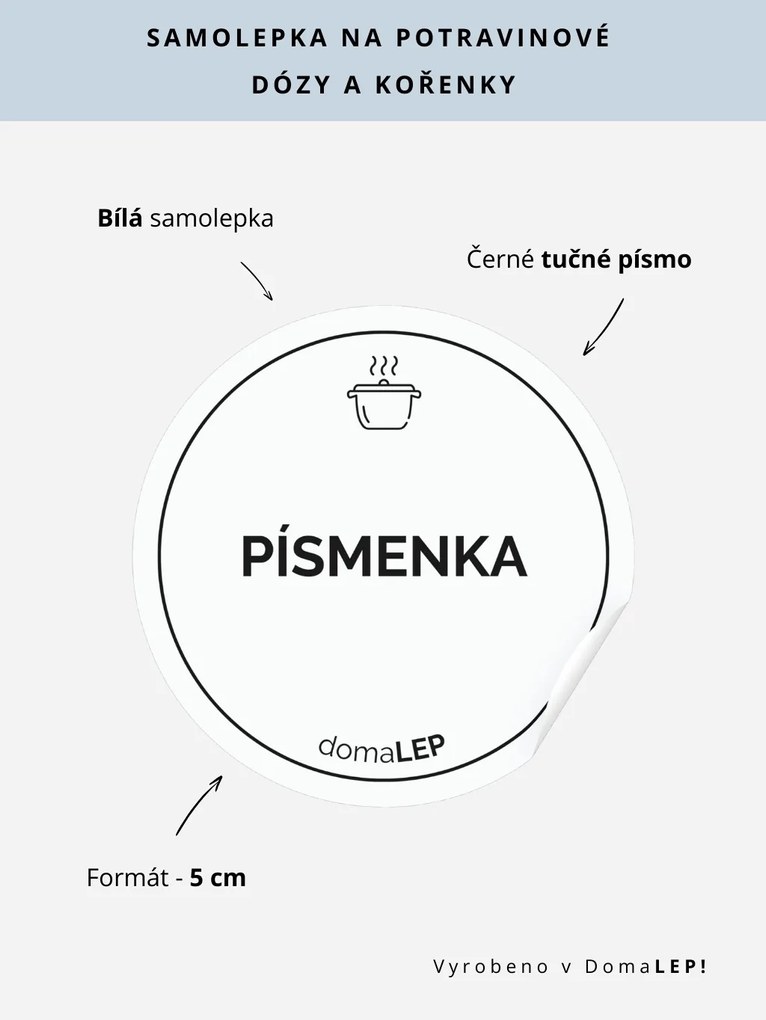 PÍSMENKA  – bílá samolepka na dózu, tučné písmo, 5 cm | DomaLEP