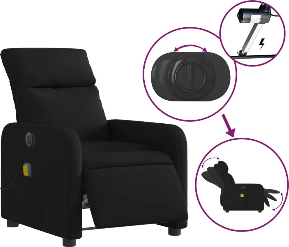 Elektrické masážní polohovací křeslo černé textil 3206692