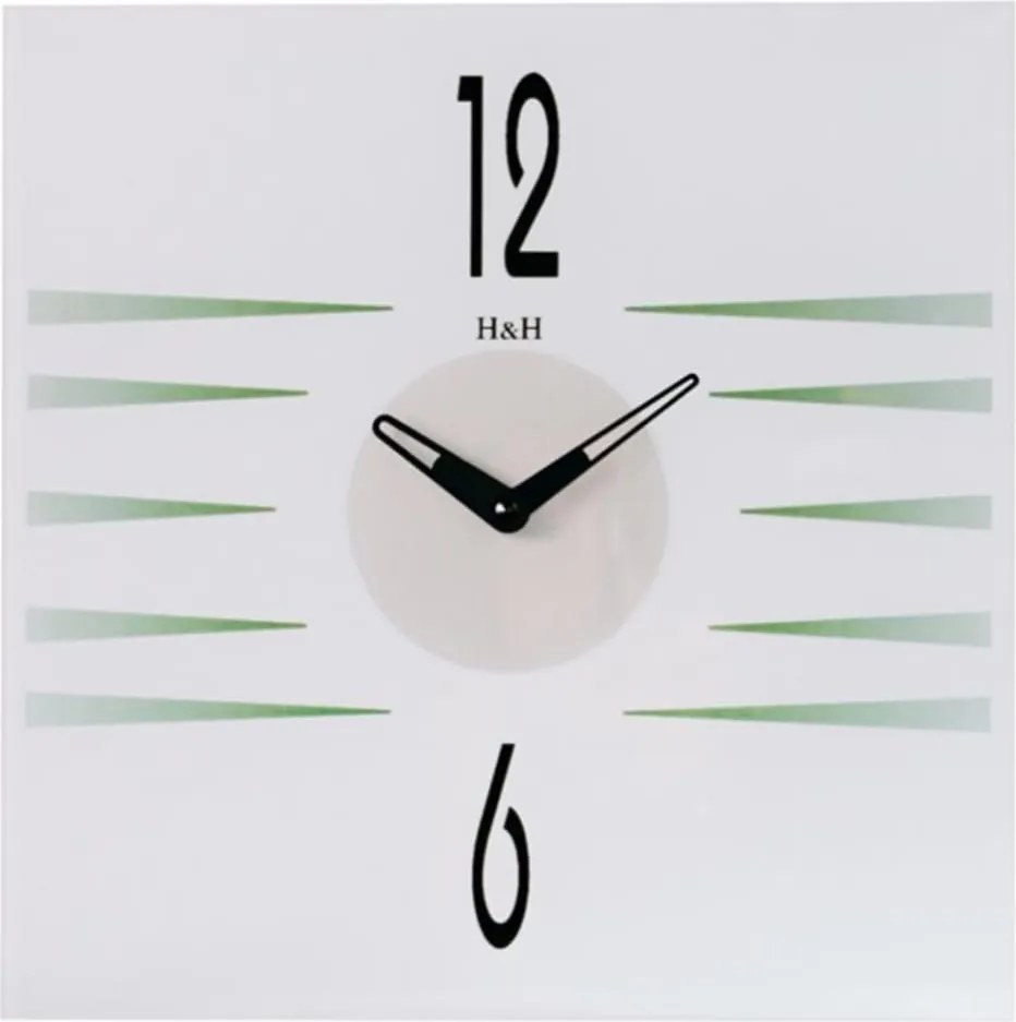 H&H  Čtvercové skleněné nástěnné hodiny v minimalistickém stylu Lerro – bílo-zelené E19.4699.01.005249