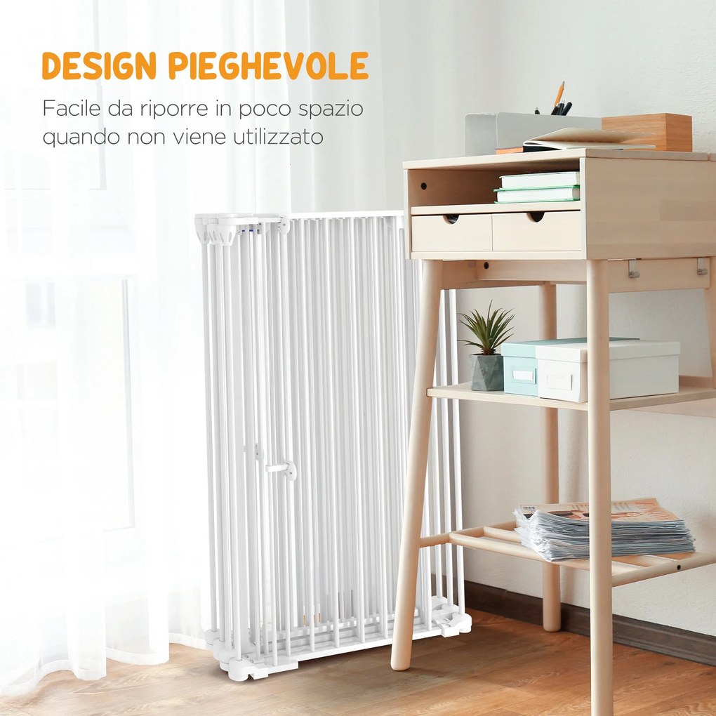 Sklápěcí psí brána PawHut pro střední a velké psy s dvojitým zámkem, modulární kovová a plastová bezpečnostní brána, 123x102x100 cm, Bílá