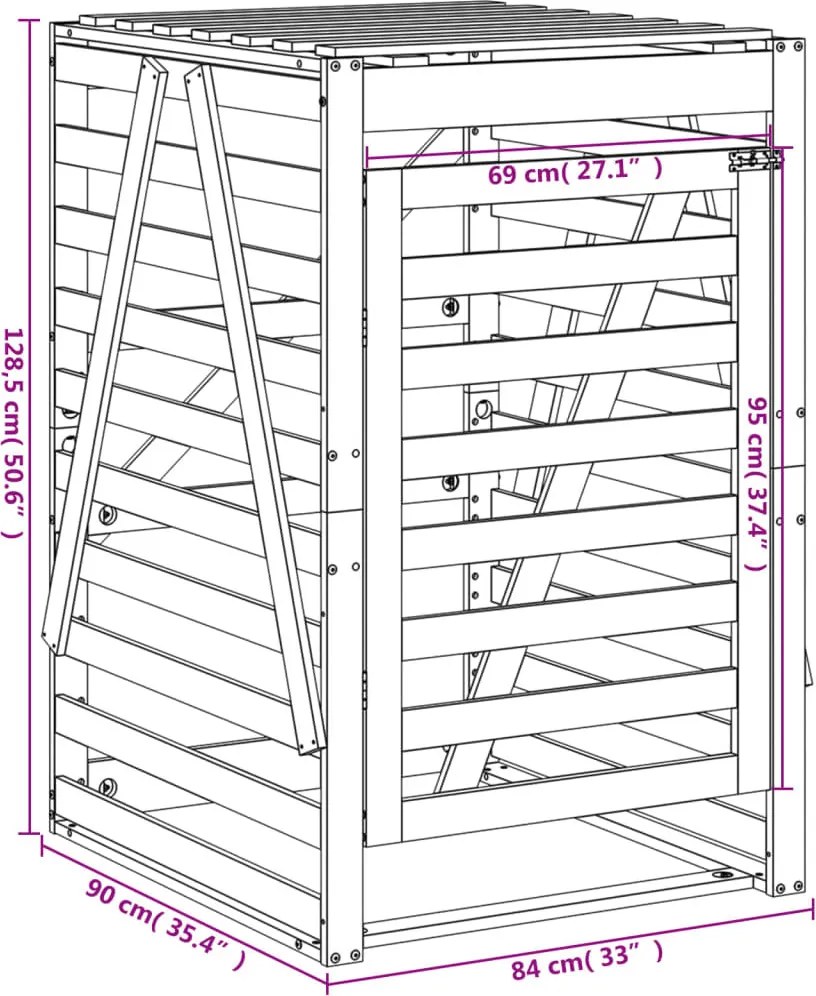 vidaXL Úložný box na popelnici 84 x 90 x 128,5 cm masivní douglaska [825104] Barva: Medově hnědá borovice