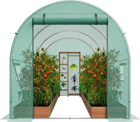 Walk-in tunelový skleník 3,45 × 1,95 × 1,92 m pozinkovaný rám PE kryt zelený