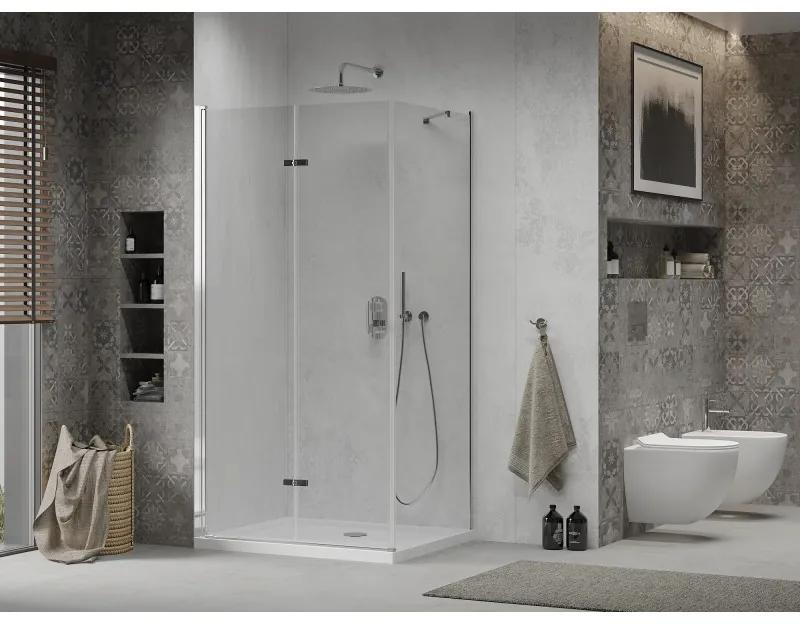 Mexen Lima skládací sprchový kout 90 x 80 cm, Průhledné, Chromovaná + sprchová vanička Flat - 856-090-080-01-00-4010