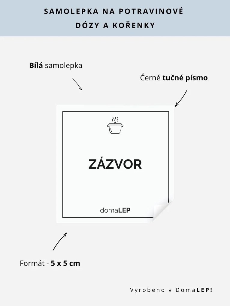 Samolepka na kořenky ZÁZVOR bílá 5 × 5 cm tučné písmo
