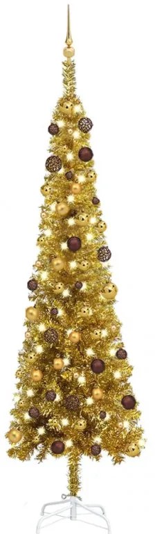 Úzký vánoční stromek s LED a sadou koulí zlatý 240 cm,  3078048 HangarStore.cz