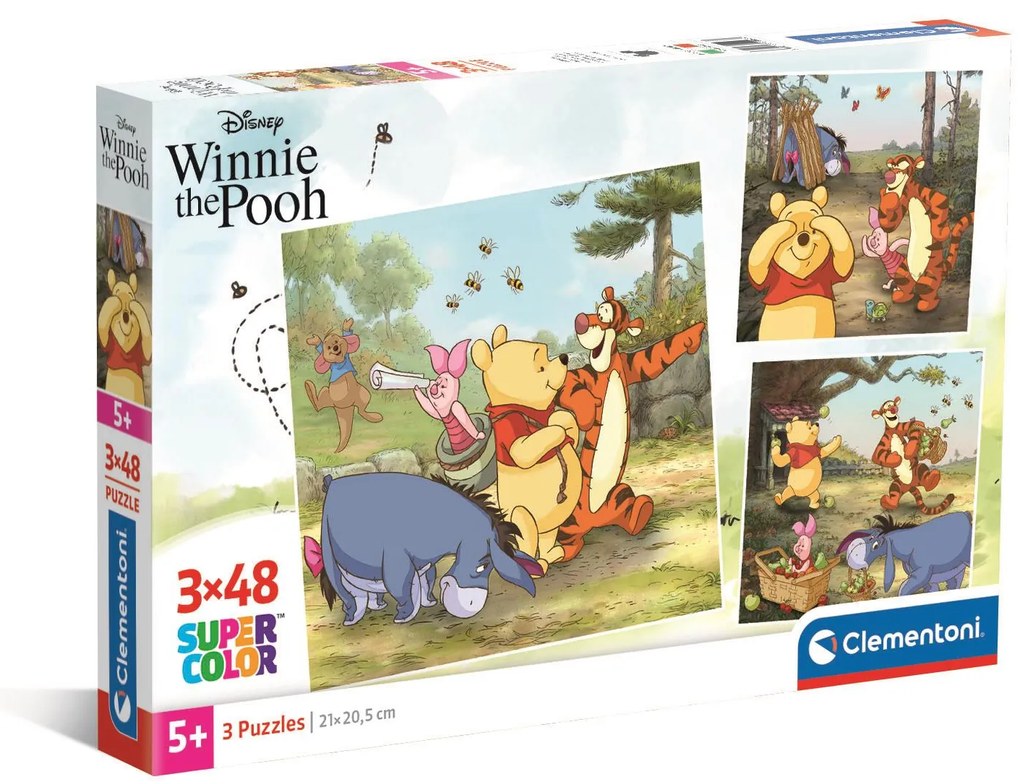 Clementoni - Puzzle 3x48 Čtvercové Disney Medvídek Pú