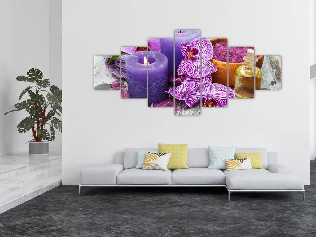Obraz orchideí a svíček (210x100 cm)